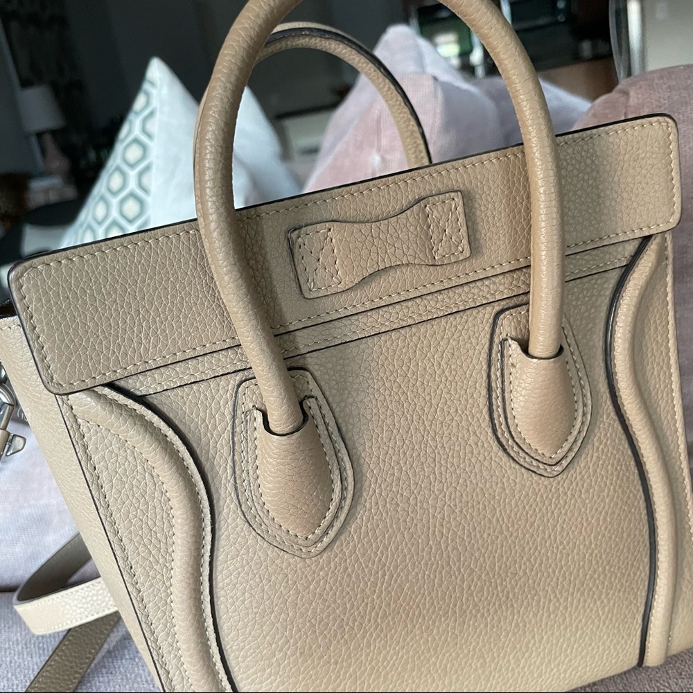 Celine Nano Luggage Bag In Drummed Calfskin Dune - Gem